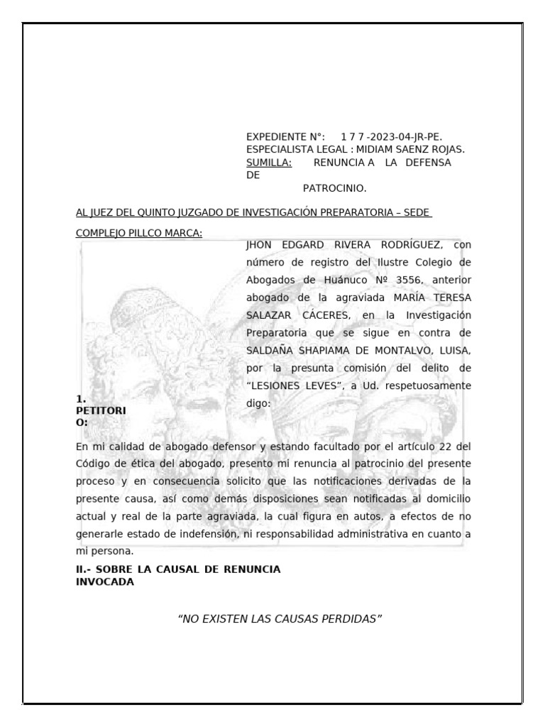 Renuncia de patrocinio-JIP-HCO | PDF | Abogado | Ley Pública