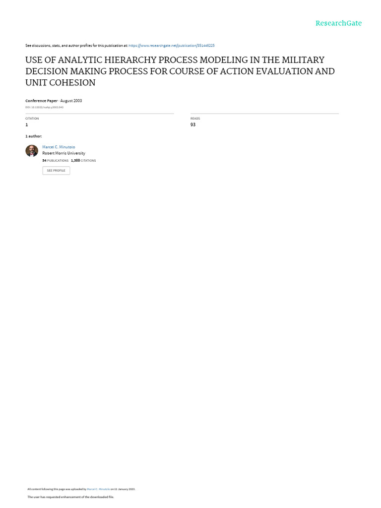 Use of Analytic Hierarchy Process Modeling in The | PDF | Cognition