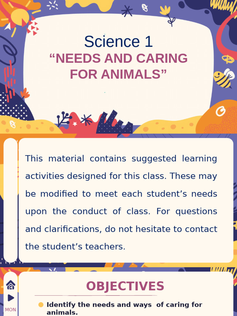 SCIENCE 1 WEEK 3 - DAY 1 - 2 - Need and Caring For Animals | PDF
