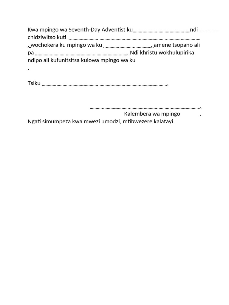 Kwa Mpingo Wa Seventh | PDF