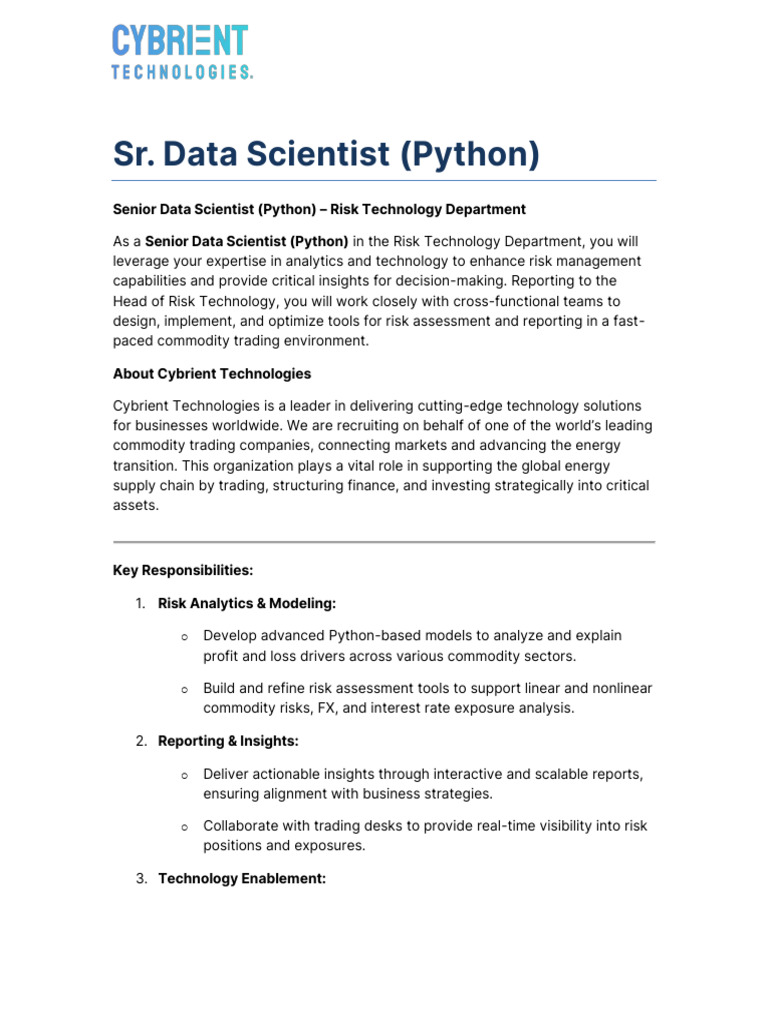 JD Senior Python - Mercuria (2) | PDF | Analytics | Data Science