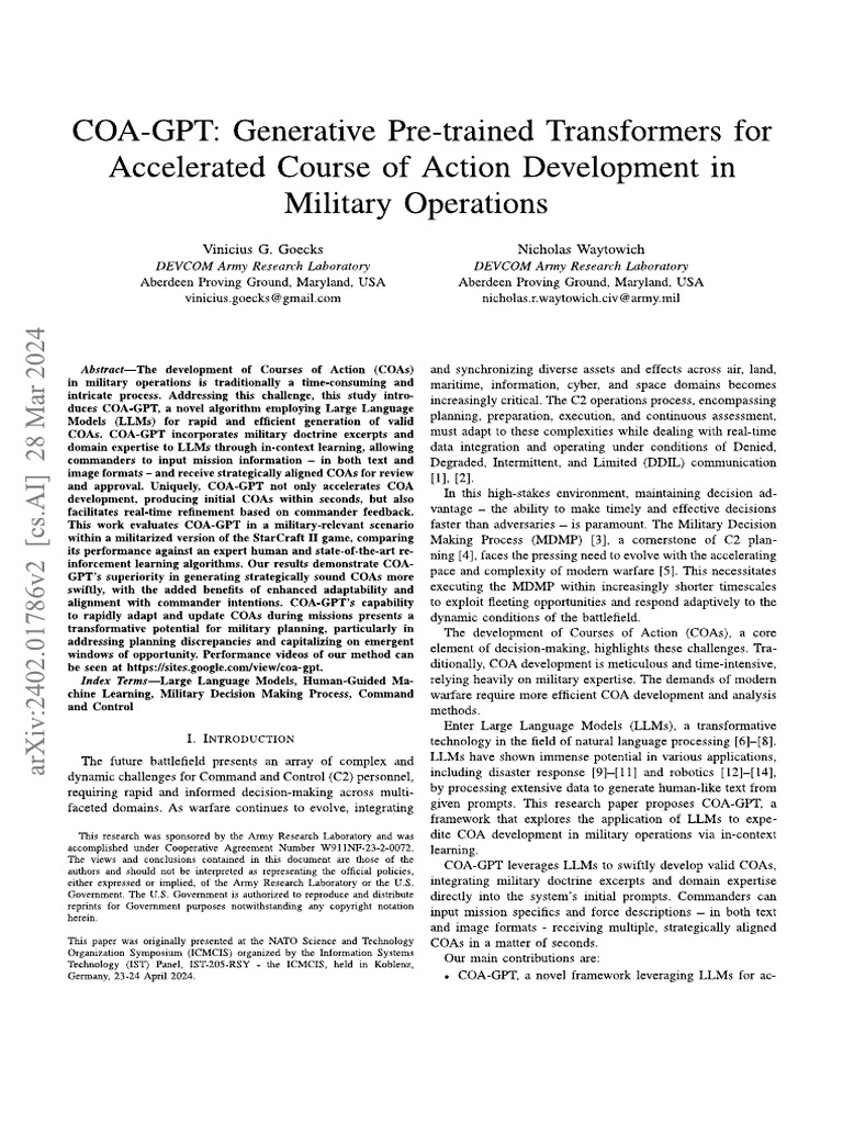 COA-GPT Generative Pre-Trained Transformers | PDF