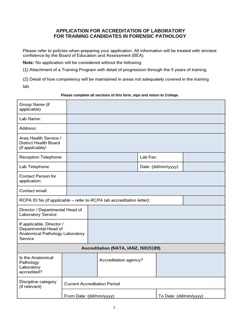 Lab Accreditation Form Forensic Pathology | PDF | Pathology | Autopsy