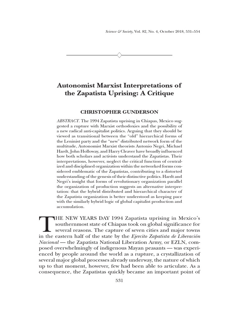 Gunderson 2018 Autonomist Marxist Interpretations of The Zapatista ...