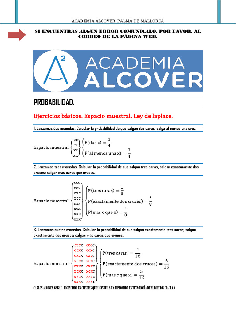 ejercicios-basicos.espacio-muestral.ley-de-laplace | PDF | Teoría de probabilidad | Probabilidad