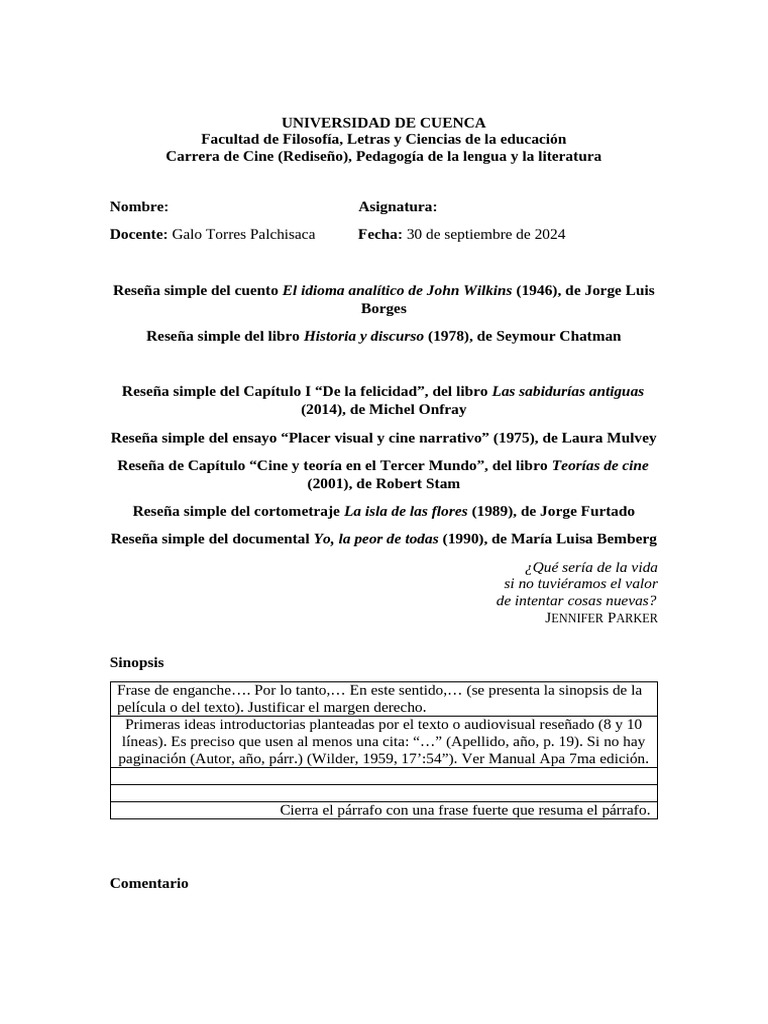 Modelo de Reseña Simple | PDF | Estilo apa | Bibliografía