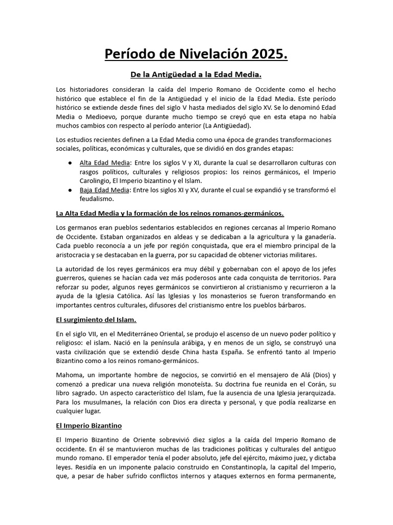NIVELACI-N de La Antig-Edad A La Edad Media | PDF | imperio Bizantino | Edades medias