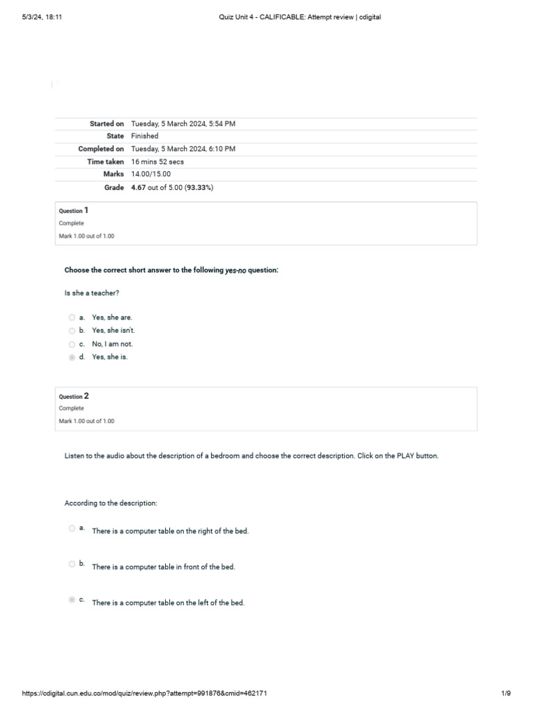 Quiz Unit 4 - CALIFICABLE_ Attempt Ingles 1review _ cdigital | PDF