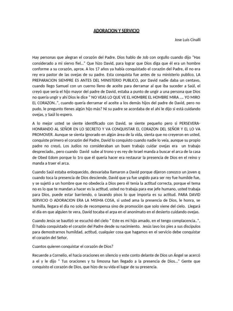 ADORACION Y SERVICIO (Jose Luis Cinalli) | PDF | David | Saulo