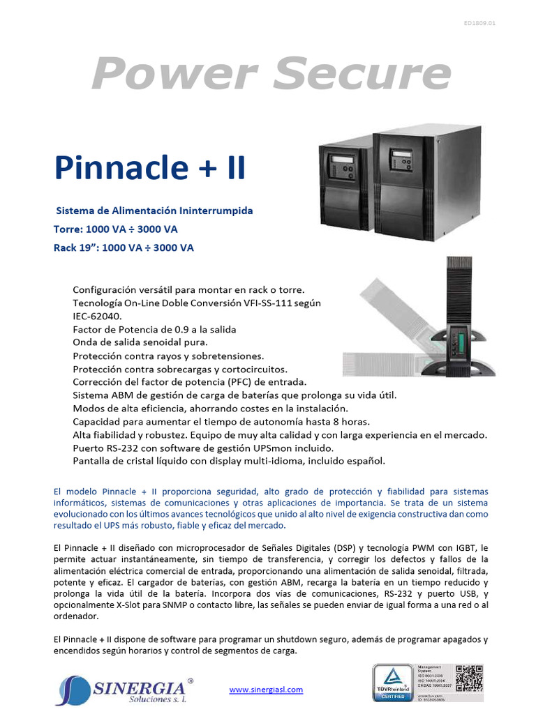 Pinnacle II 700÷3000VA | PDF | Ingenieria Eléctrica | Informática