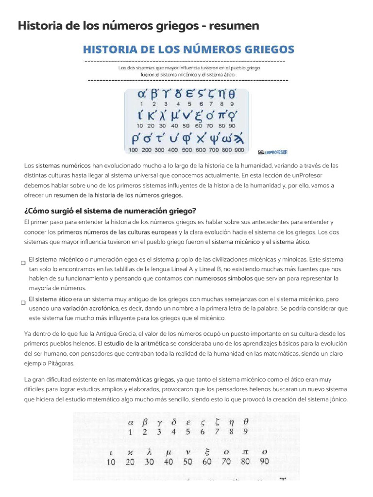 Historia de Los Números Griegos - Resumen | PDF | Antigua Grecia ...