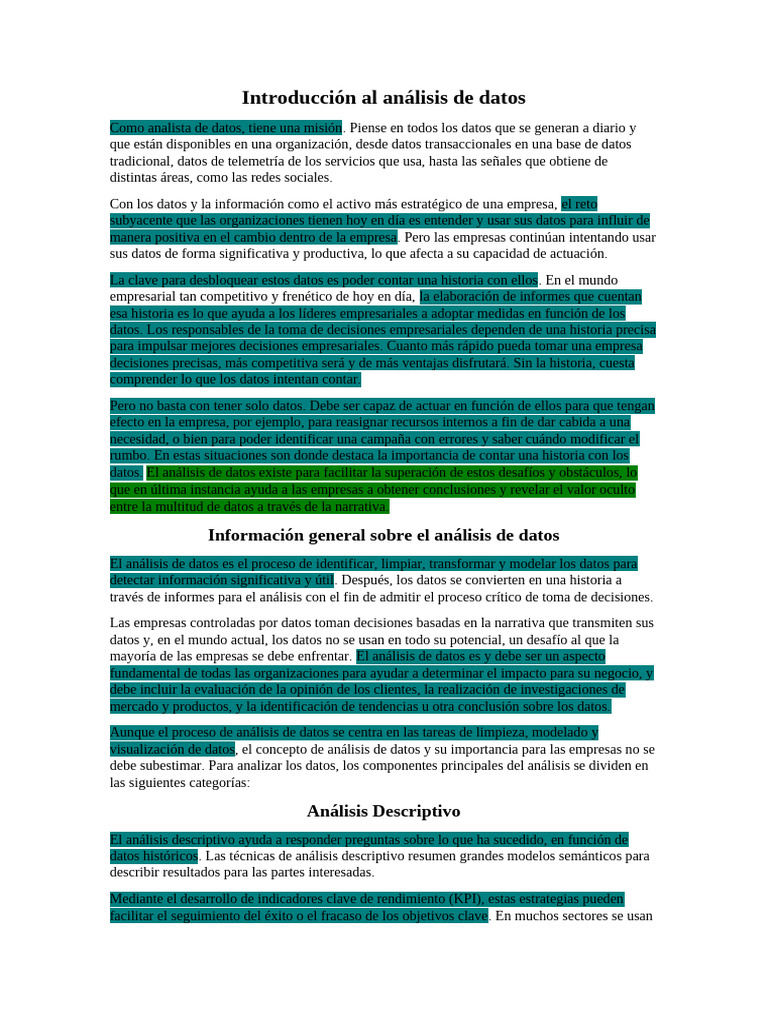 1 - Introducción Al Analisis de Datos de Microsoft | PDF | Datos ...