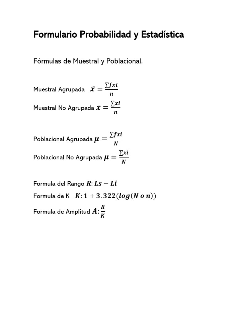 Formulario de Probabilidad y Estadística | PDF | Mediana | Media