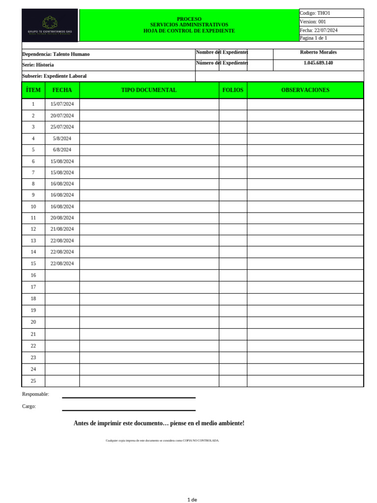 Hoja de Control Documental | PDF