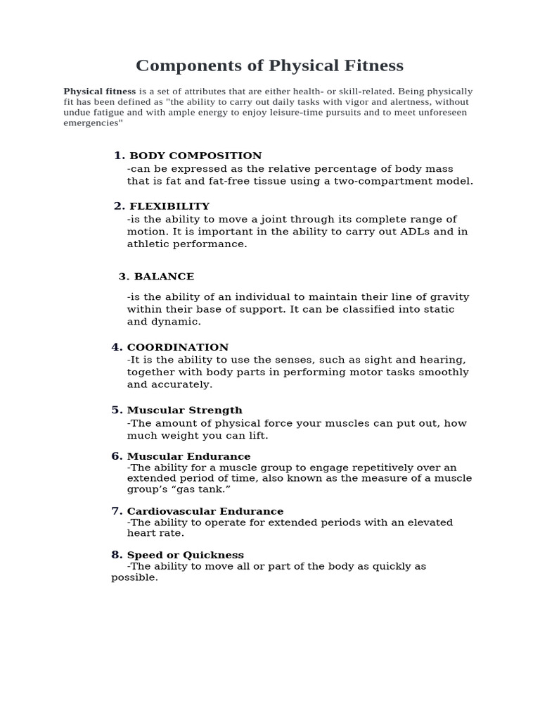 Key Components of Physical Fitness | PDF | Physical Fitness
