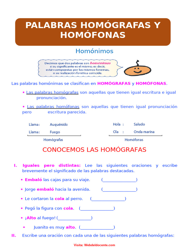 Palabras Homógrafas y Homófonas | PDF