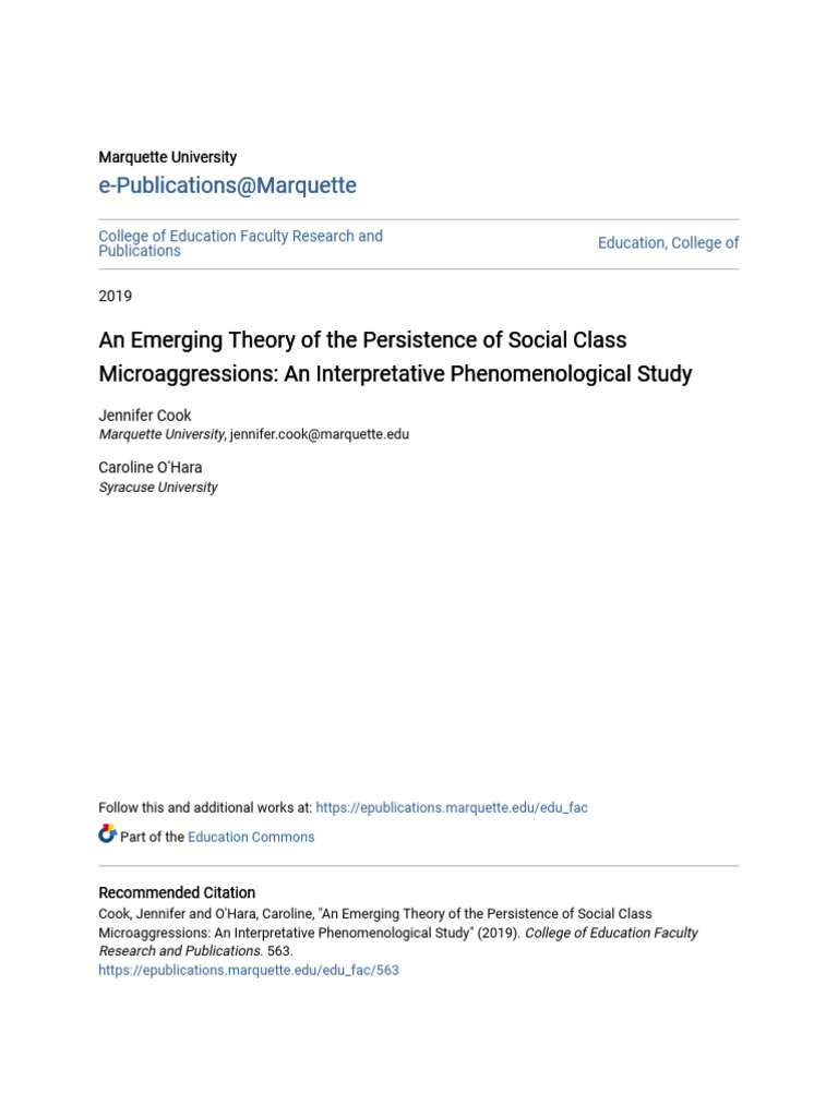 An Emerging Theory of The Persistence of Social Class Microaggres | PDF ...