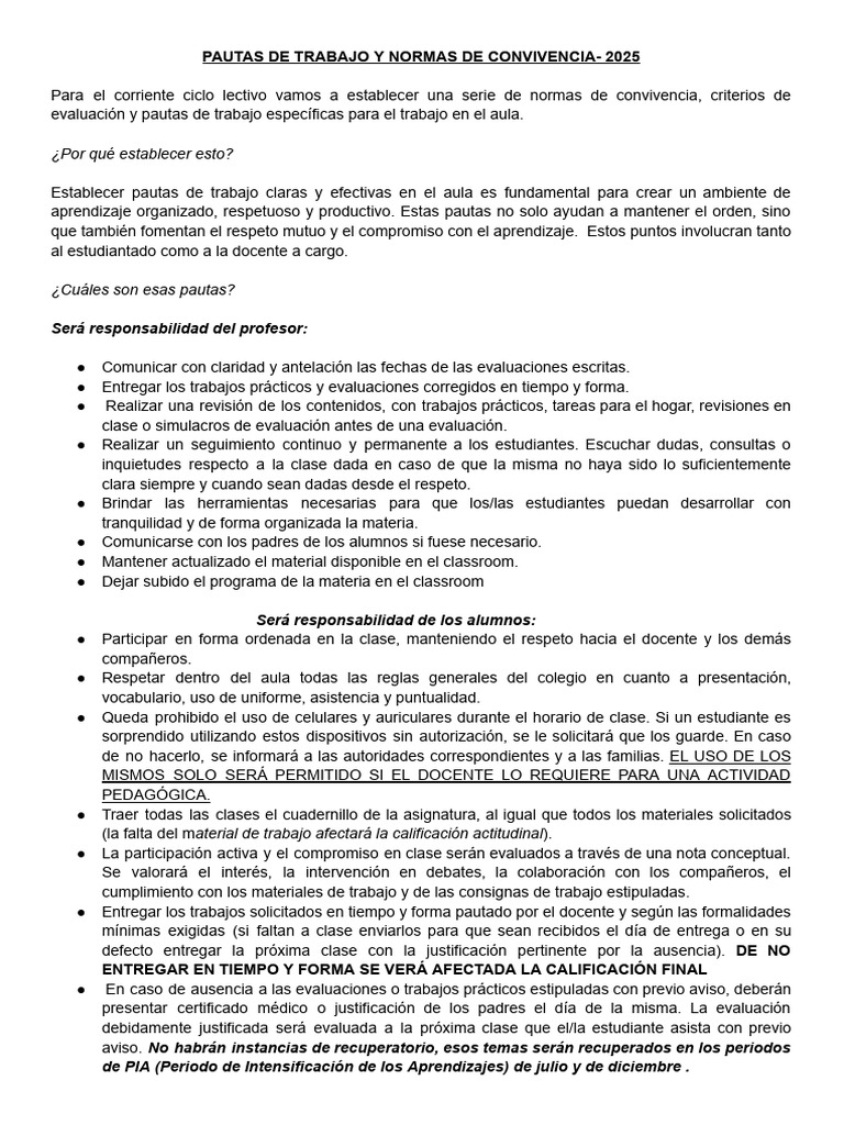 Normas y Pautas de Trabajo | PDF | Aprendizaje