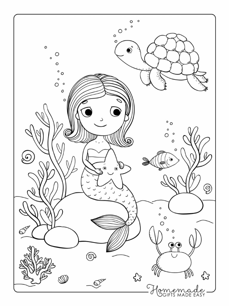 Mermaid Coloring Pages With Sea Creatures | PDF