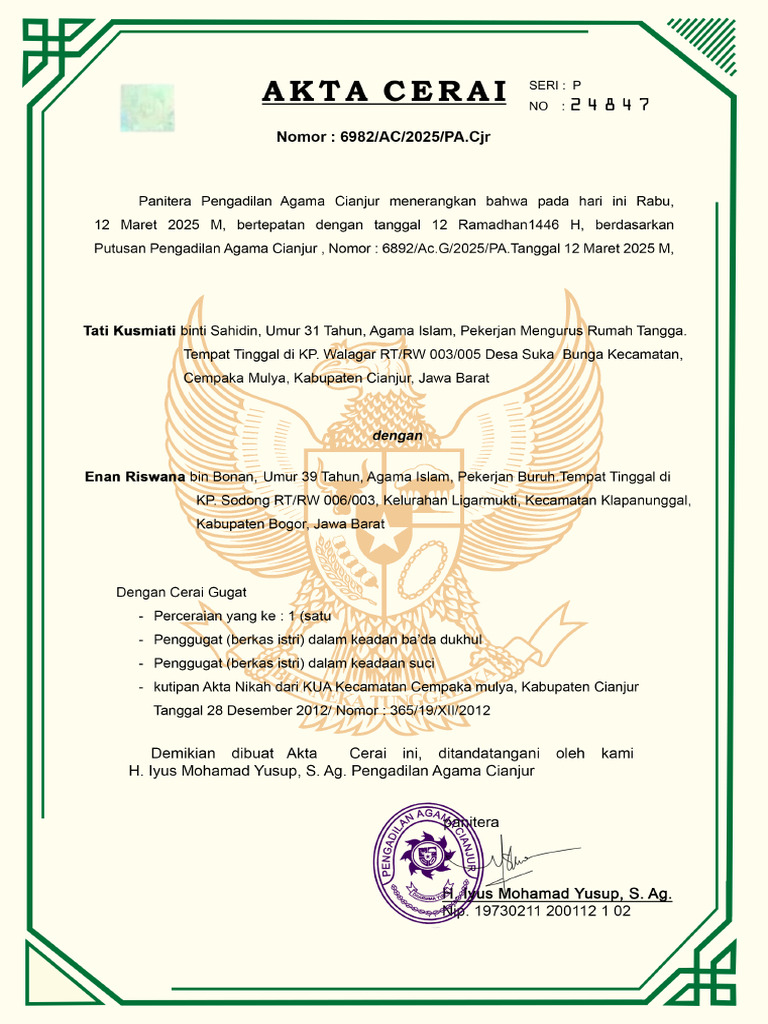 Akta Cerai Cianjur | PDF