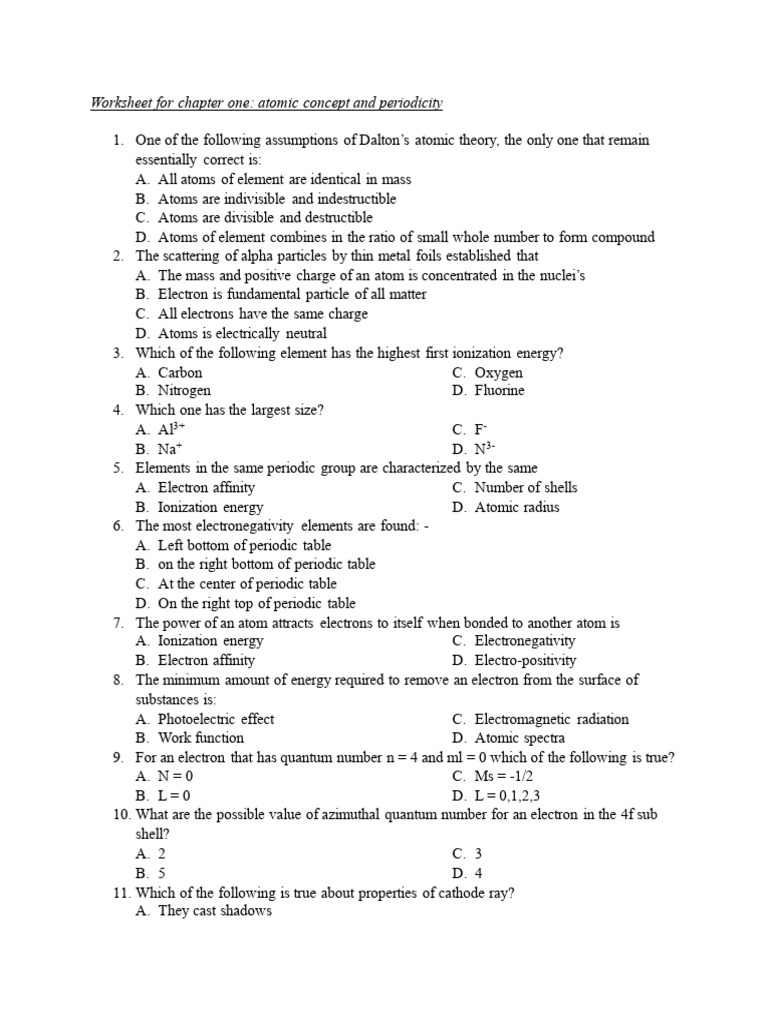 Worksheet For CH 1 and 2 | PDF | Chemical Bond | Atoms