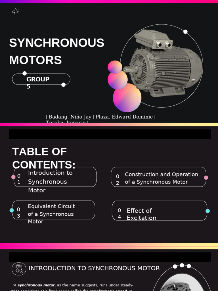 Group 5_synchronous Motors | PDF | Electric Motor | Electric Power
