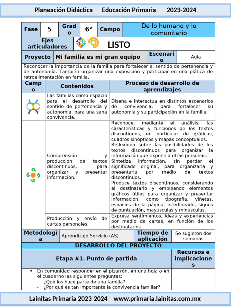 Proyecto: Mi Familia es Mi Gran Equipo | PDF