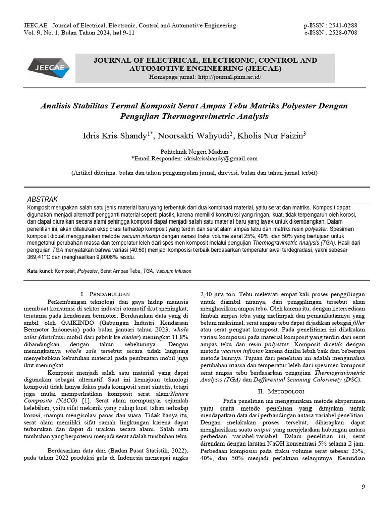 (Uji) Analisis Stabilitas Termal Komposit Serat Ampas Tebu Matriks Polyester Dengan | PDF