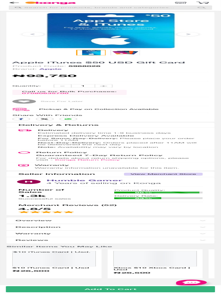 Apple ITunes $50 USD Gift Card Konga Online Shopping | PDF