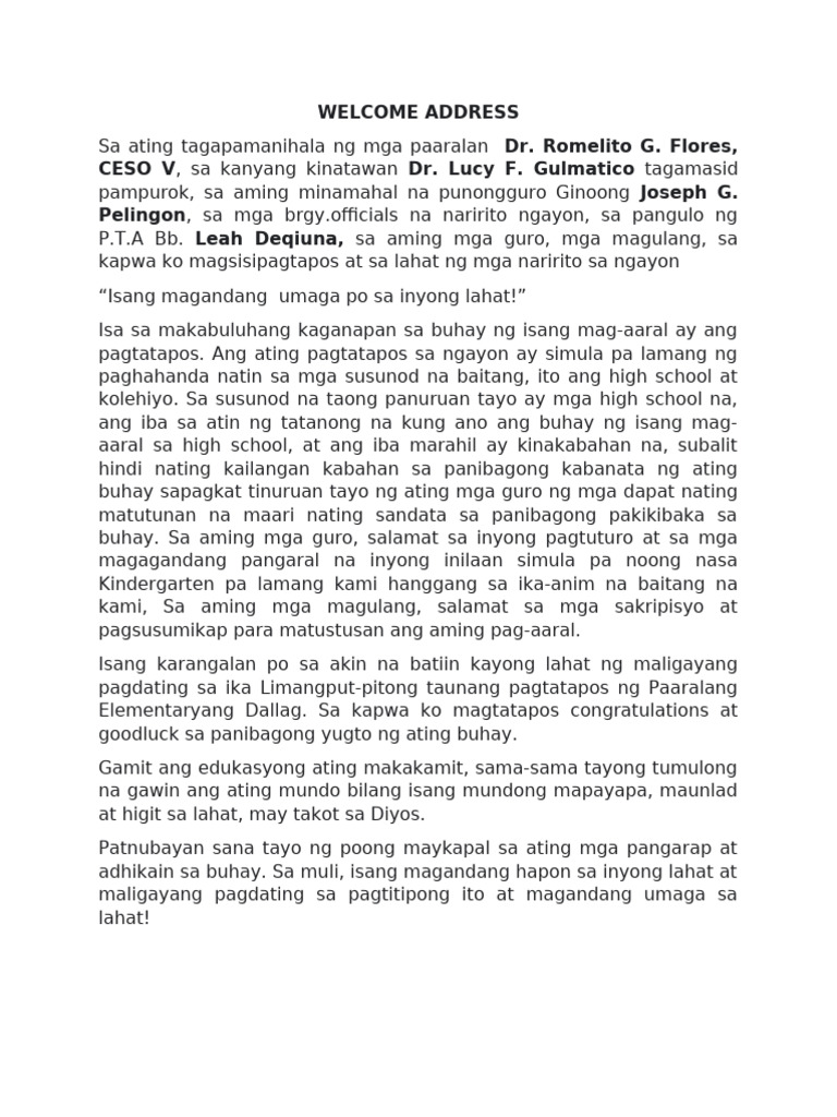 Welcome Address 2023 | PDF