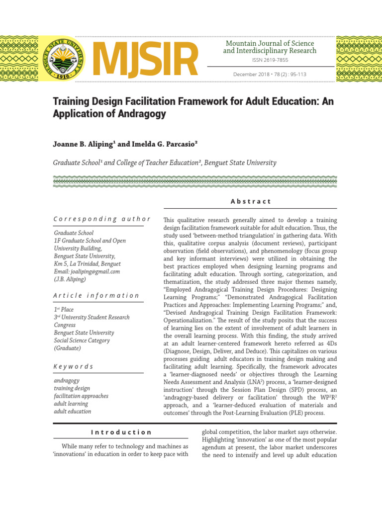 Adult Education Training Design Framework | PDF | Learning | Adult ...