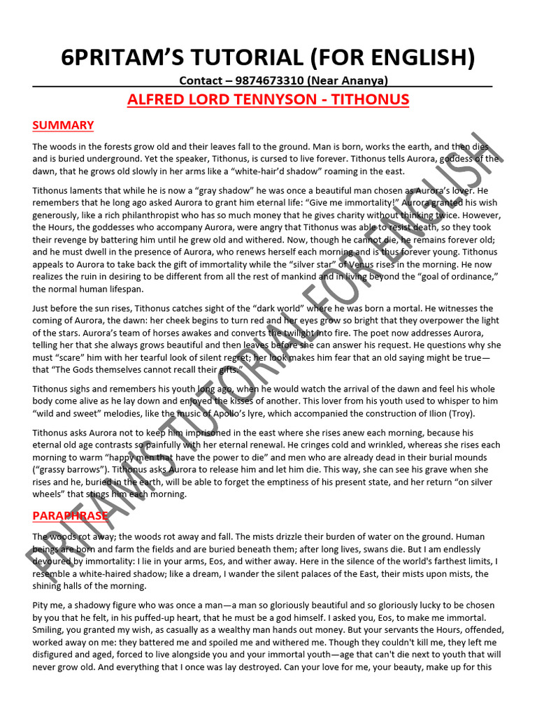 Alfred Lord Tennyson - Tithonus | PDF