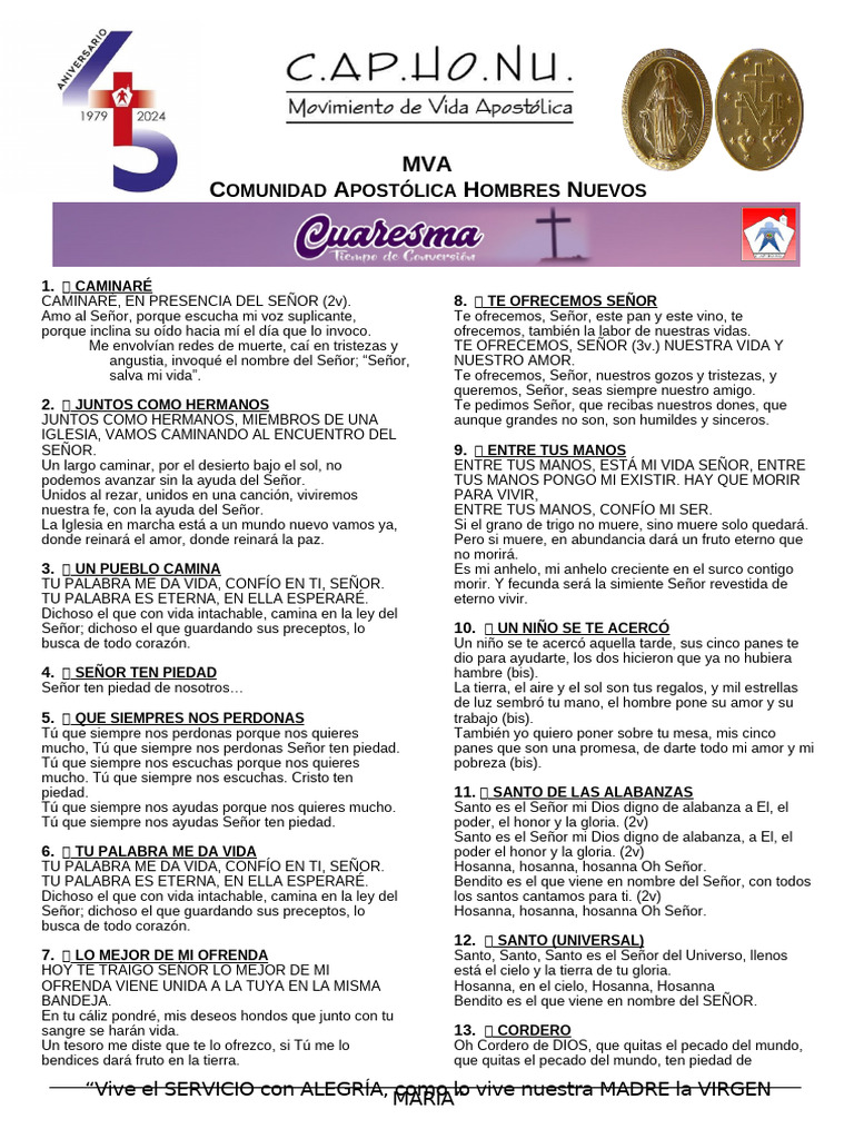 Cancionero Cuaresma - NSDLMM 2024 | PDF | eucaristía | Cristo (título)