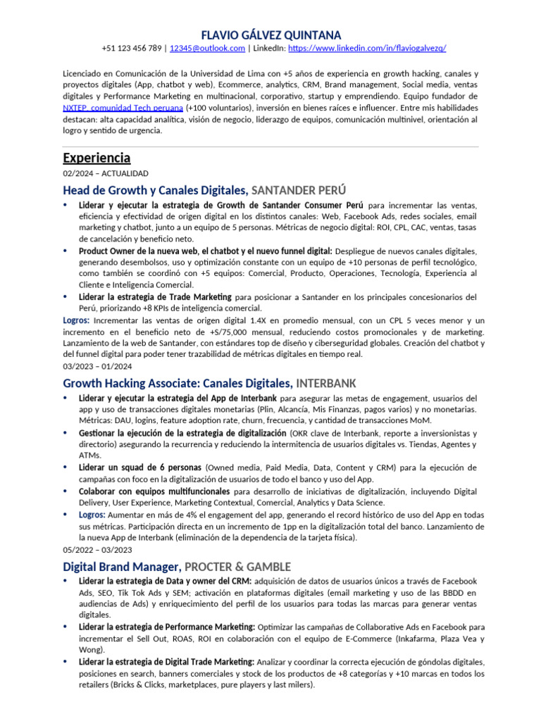 CV - Flavio Gálvez | PDF | Aplicación movil | Marketing