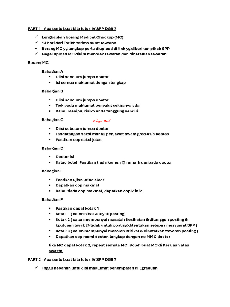 Apa Perlu Buat Bila Lulus IV SPP DG9 | PDF