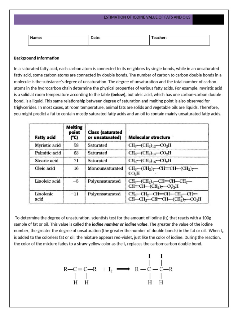 6.8 Oil-Saturation-Lab | PDF | Polyunsaturated Fat | Fatty Acid