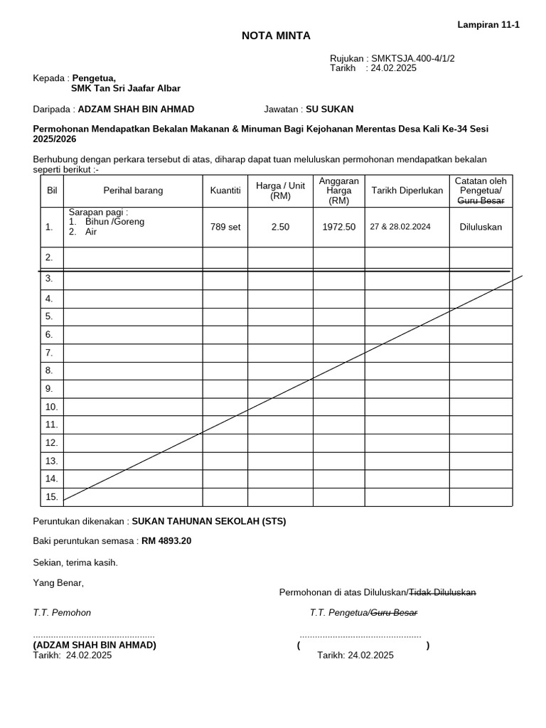 NOTA MINTA Minuman Dan Makan | PDF
