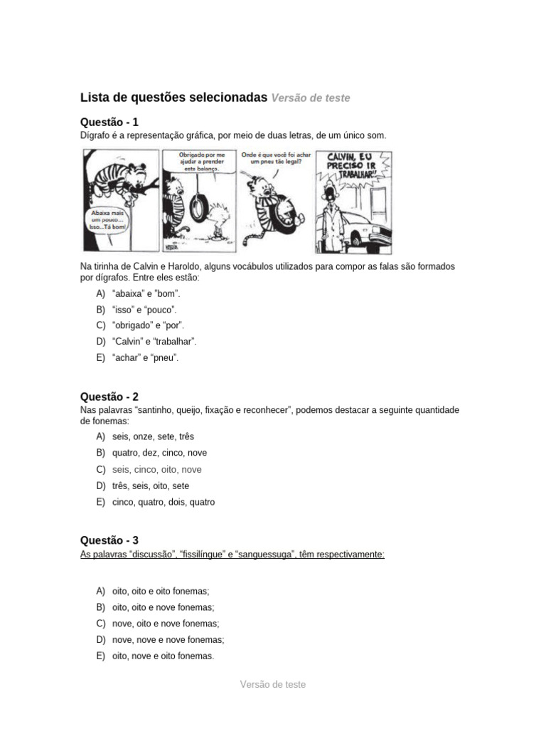 Lista Questoes Selecionadas 27-02-2025 22h33min | PDF | Fonema | Linguística