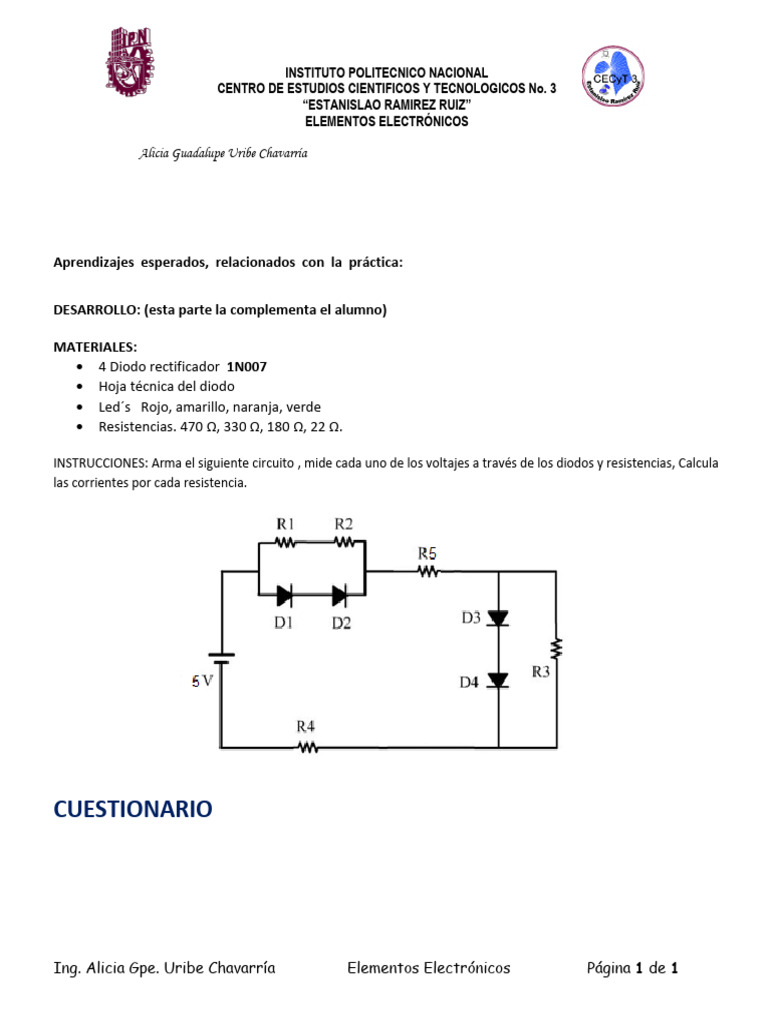 Práctica de Diodo 1N007 en Circuitos | PDF