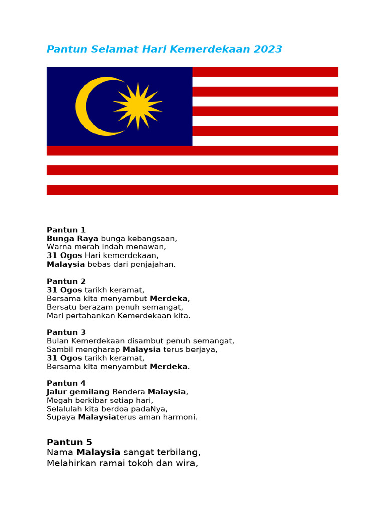 Pantun Merdeka 2023 untuk Malaysia | PDF
