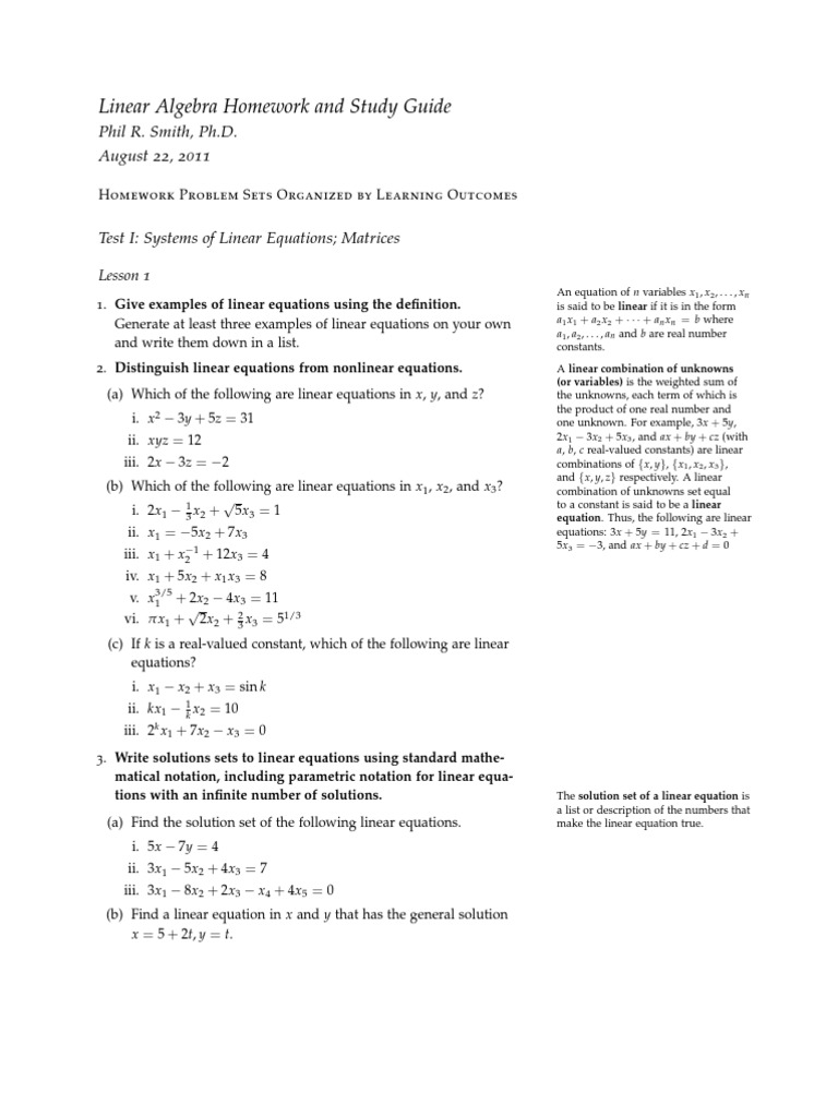 Linear Algebra Study Guide & Homework | PDF | Determinant | Matrix ...