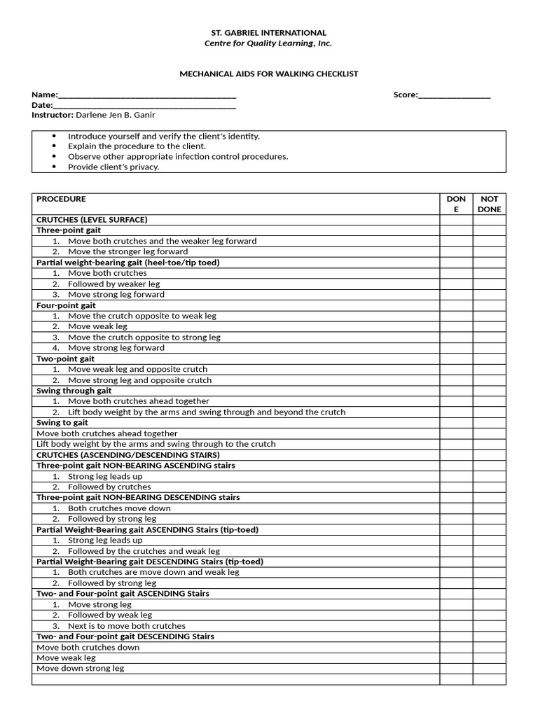 Assistive Devices Checklist 1 | PDF