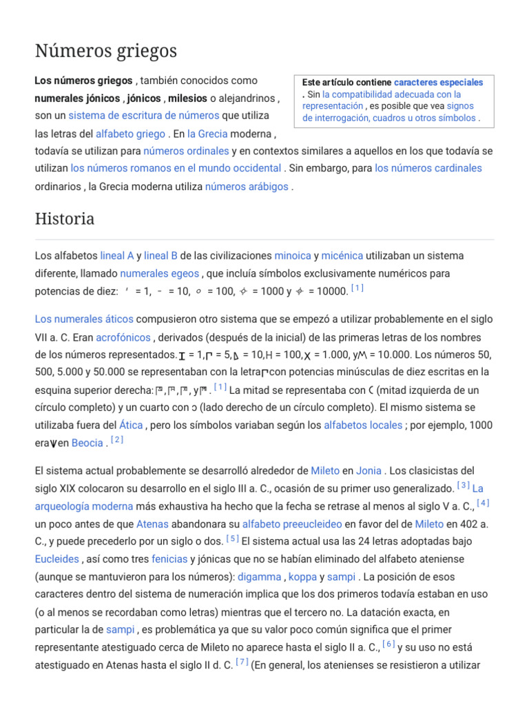 Números Griegos - Wikipedia | PDF | Alfabeto griego | Escritura