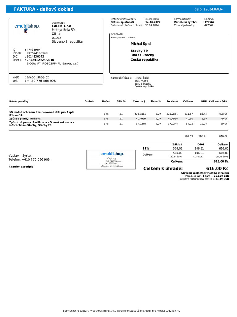 Extranet - All4net - SK Faktura 1202436034 | PDF
