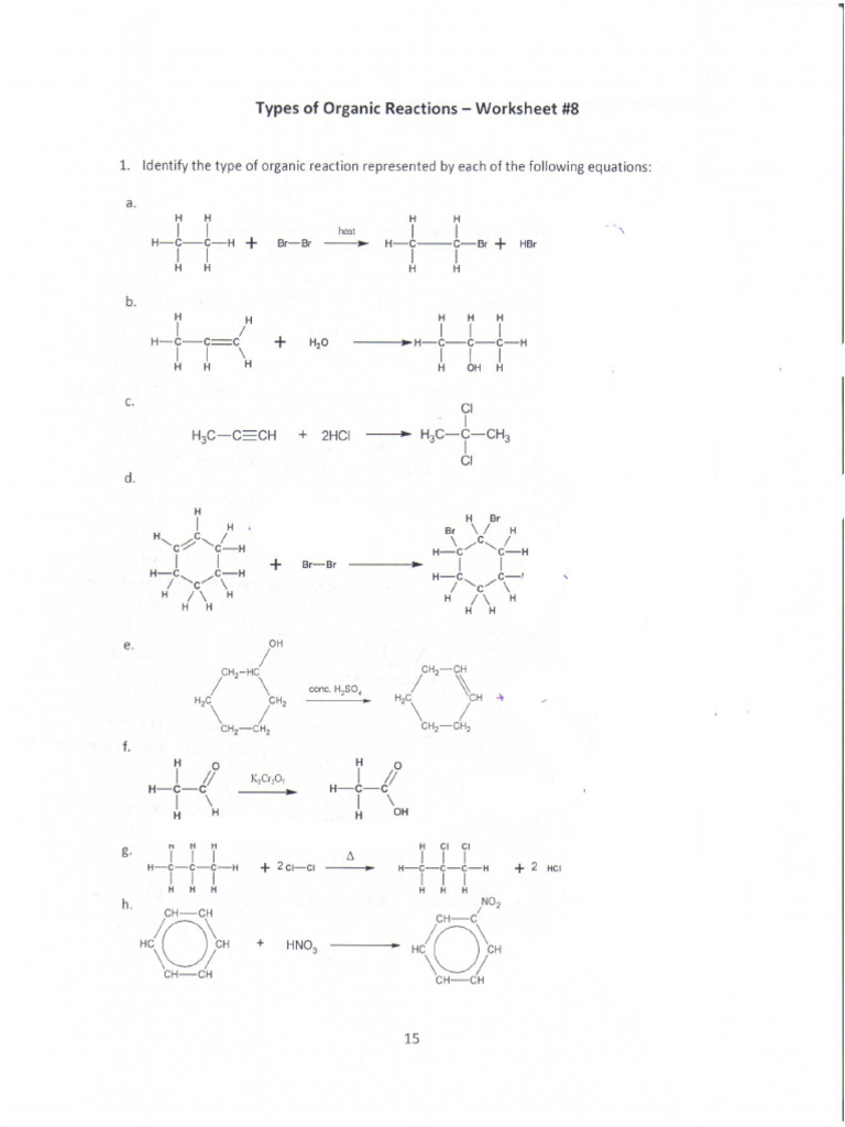 Organic Reactions 1 Worksheet Answers | PDF