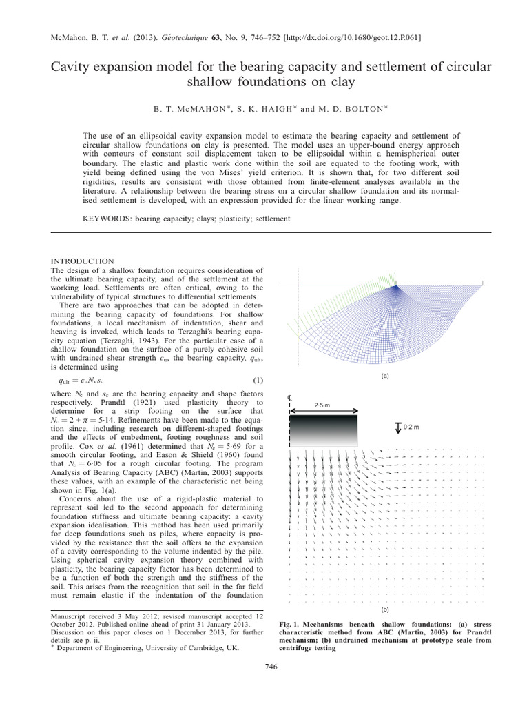 Cavity expansion model for the bearing capacity and settlement of ...
