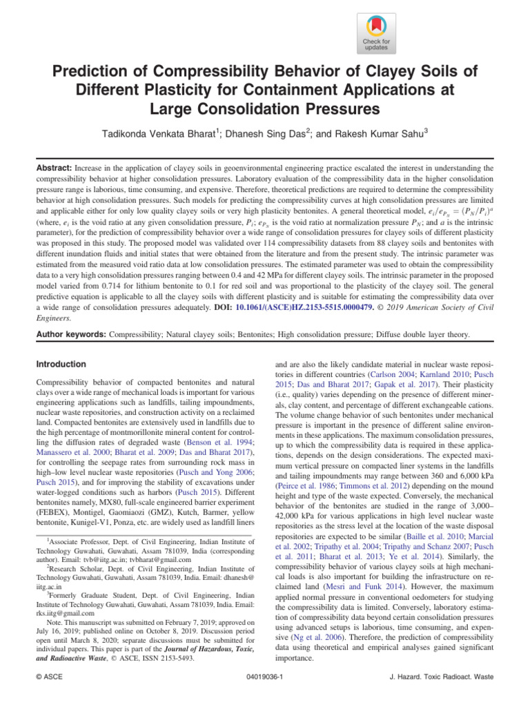 Prediction of Compressibility Behavior of Clayey Soils of Different ...