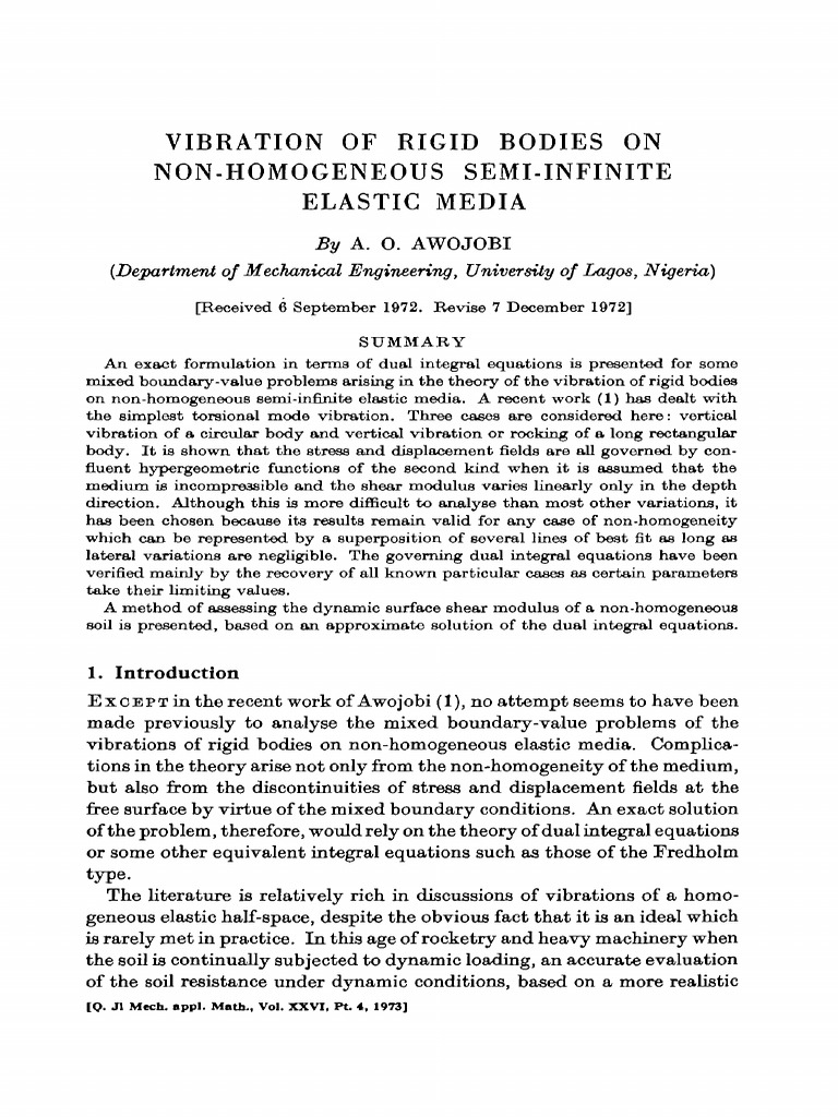 Vibration of Rigid Bodies On Non-Homogeneous Semi-Infinite Elastic ...