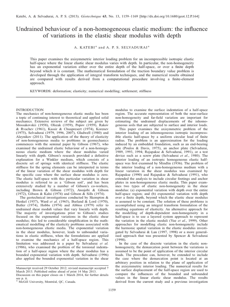 Undrained Behaviour of A Non-Homogeneous Elastic Medium The Influence of Variations in The ...