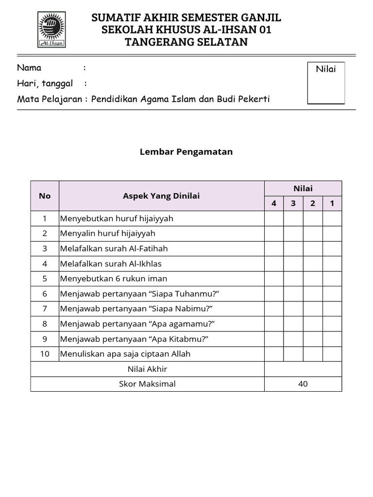 SAS Ganjil PAI 2024-2025 | PDF